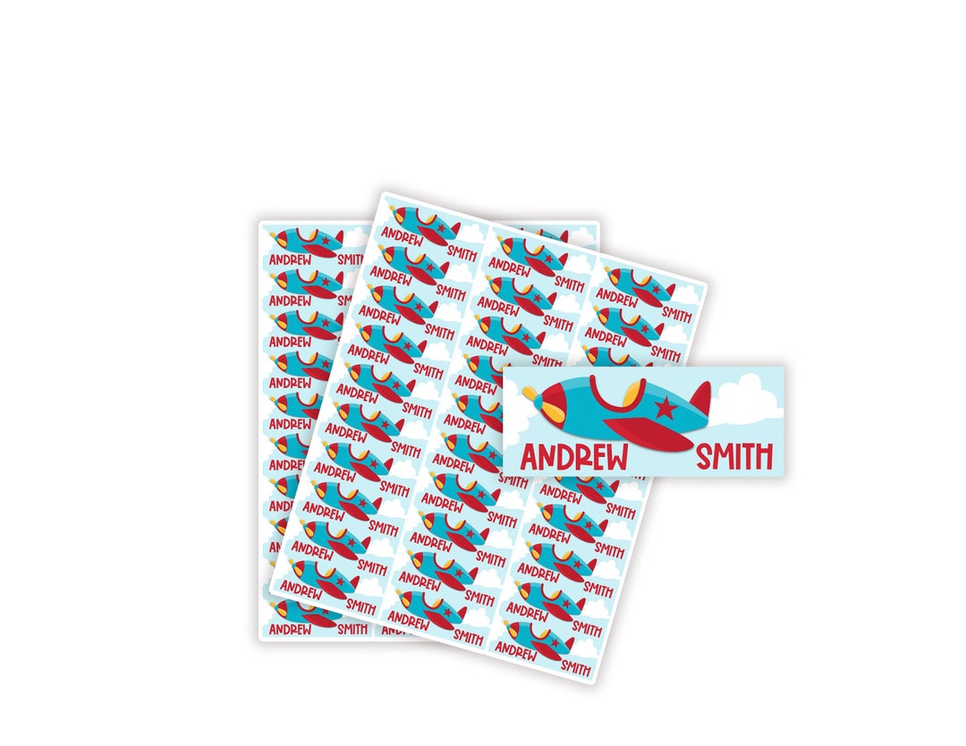 Airplane Kid Name Labels, Name Tag Stickers, Waterproof Labels for Kids ...