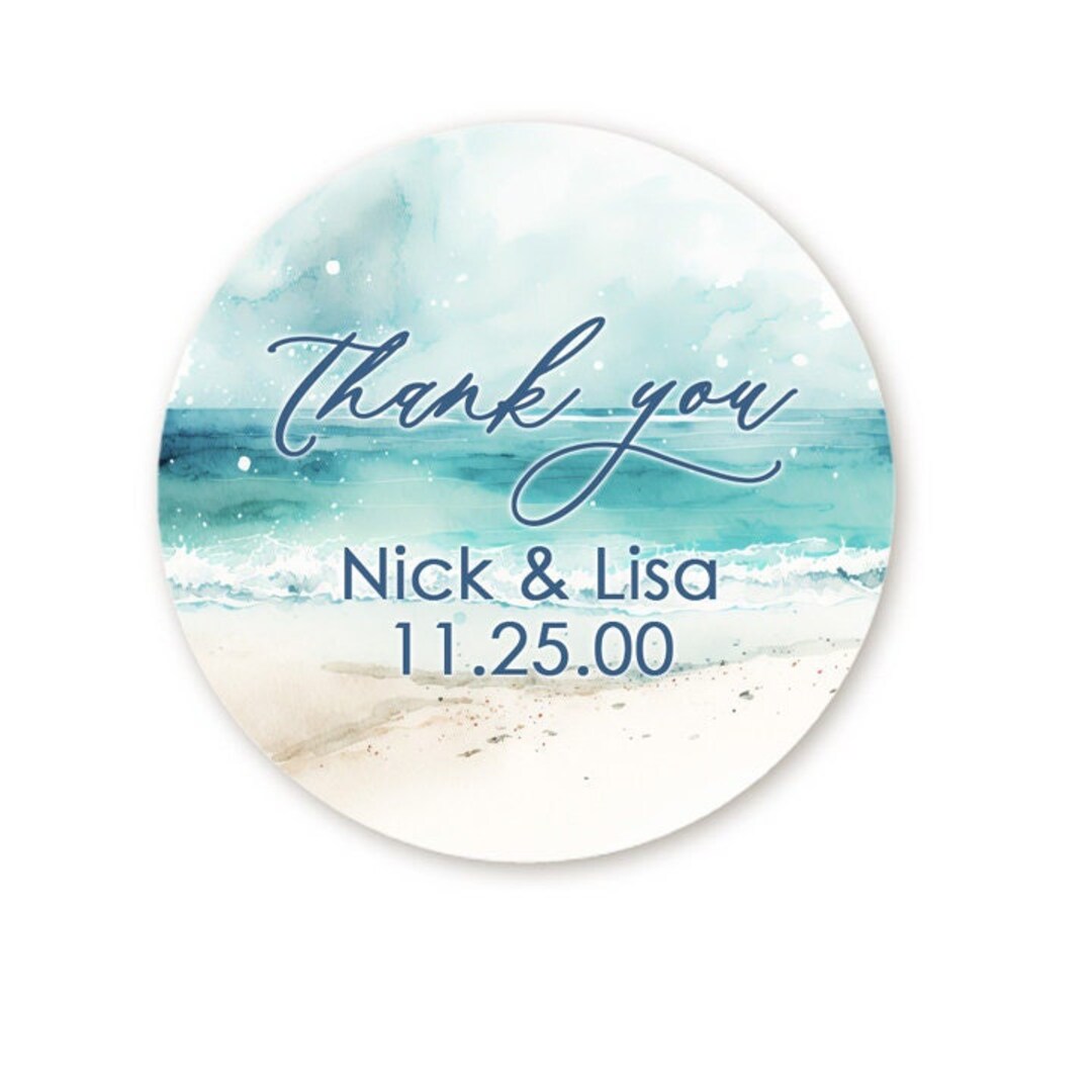 Watercolor Beach Themed Stickers, Personalized Ocean Waves Wedding ...