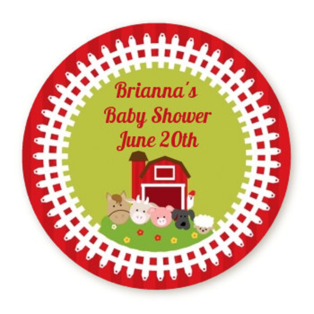 Farm Animals Personalized Round Baby Shower Sticker Labels Farm Animals ...