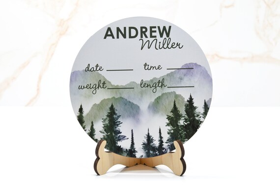 Watercolor Mountain newborn announcement sign | Personalized birth stat ...