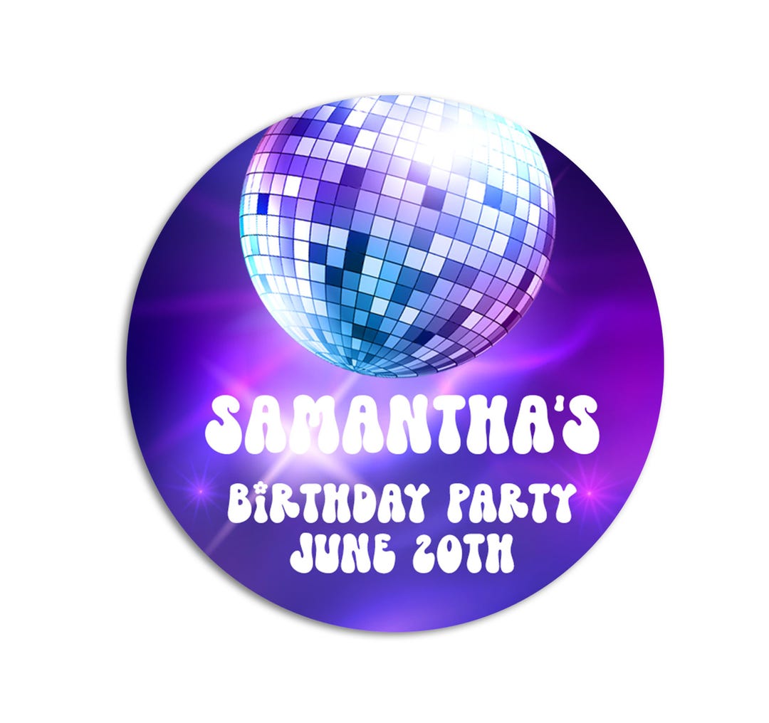 Disco Birthday Party Stickers, Personalized Disco Ball Round Labels - Etsy