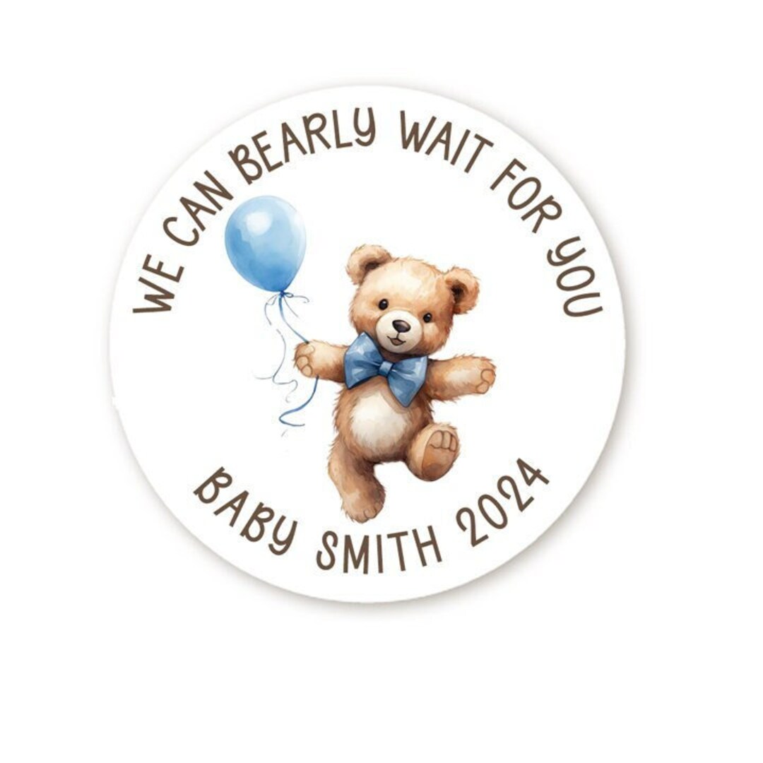 We Can Bearly Wait Stickers, Teddy Bear Boy Baby Shower Favors, Thank ...