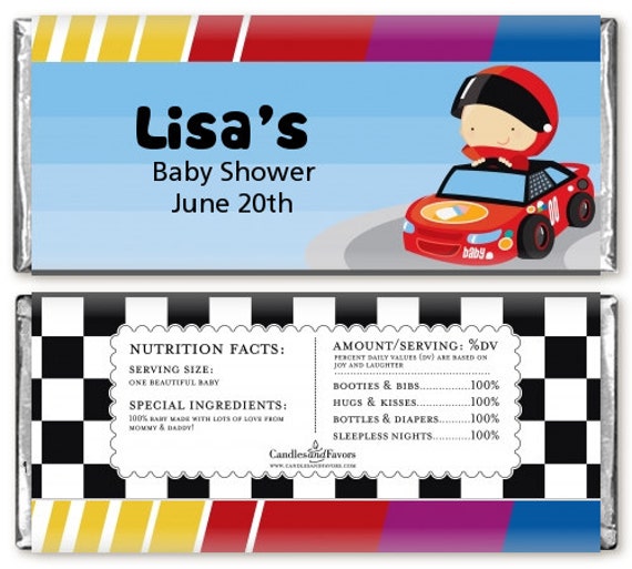 12 Nascar Inspired Racing Baby Shower Candy Bar Wrappers - Personalized ...