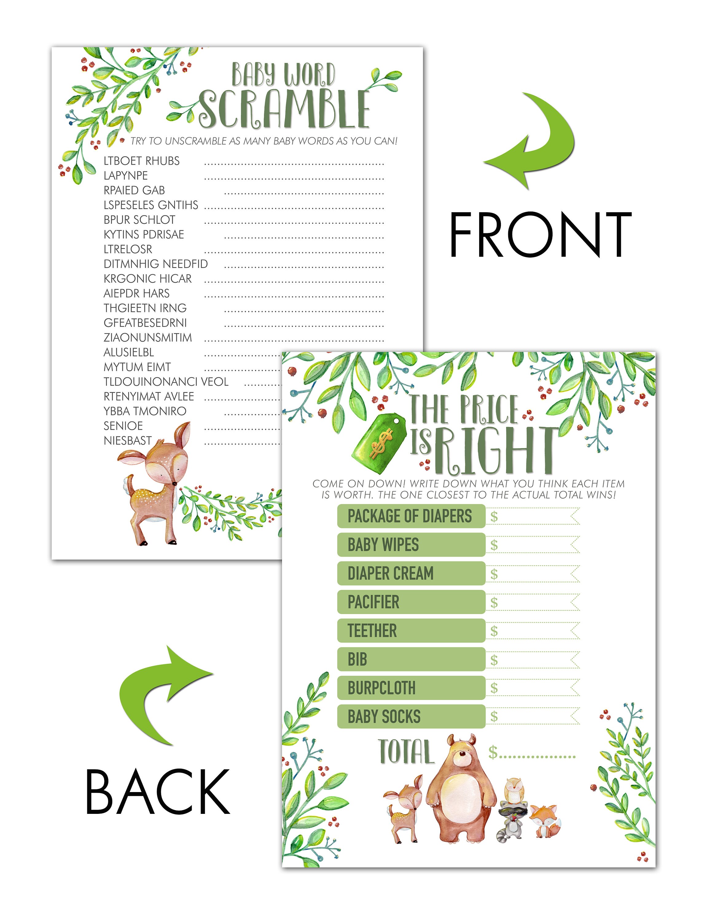 Woodland Animals Baby Shower Game 40 Cards Baby Shower - Etsy