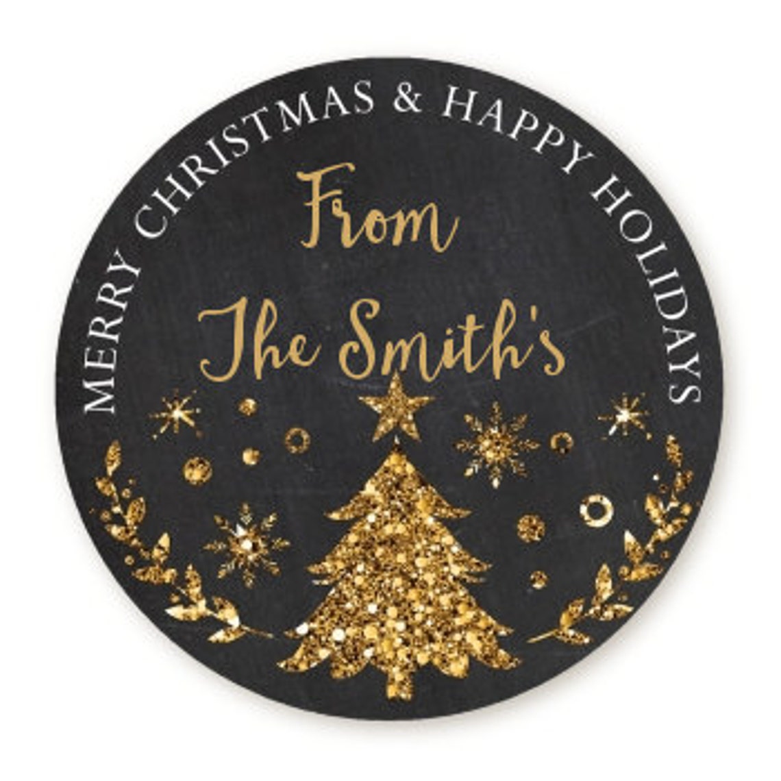 Christmas Tree Gold Glitter Personalized Round Christmas - Etsy
