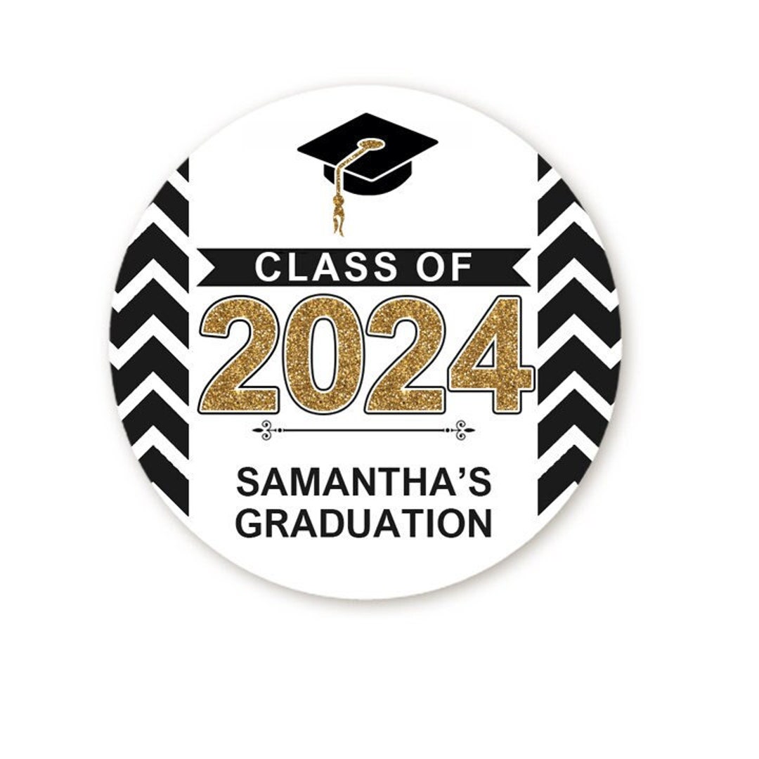 Black & Gold Chevron Graduation Stickers, Personalized Grad Party Favor ...
