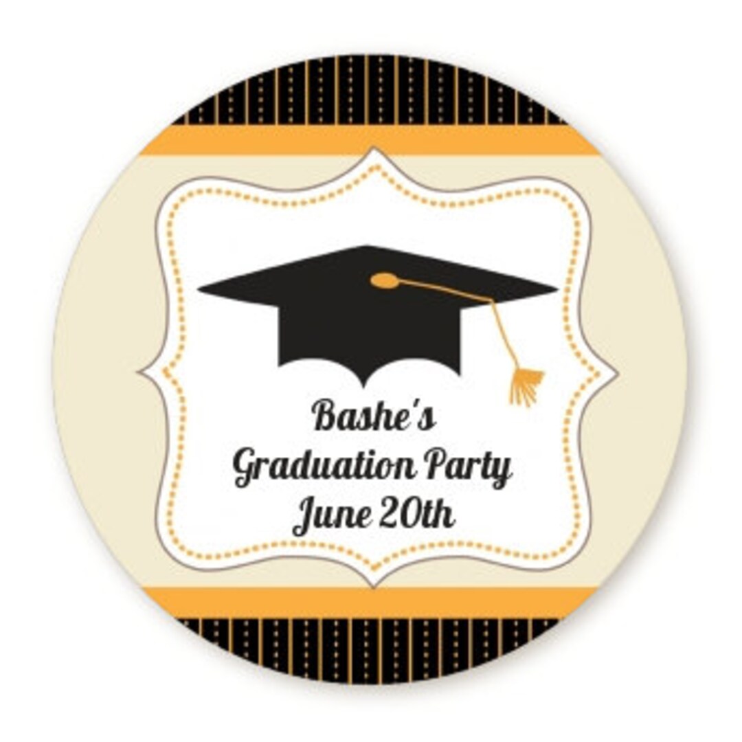 Black & Gold Grad Cap Personalized Round Graduation Party - Etsy
