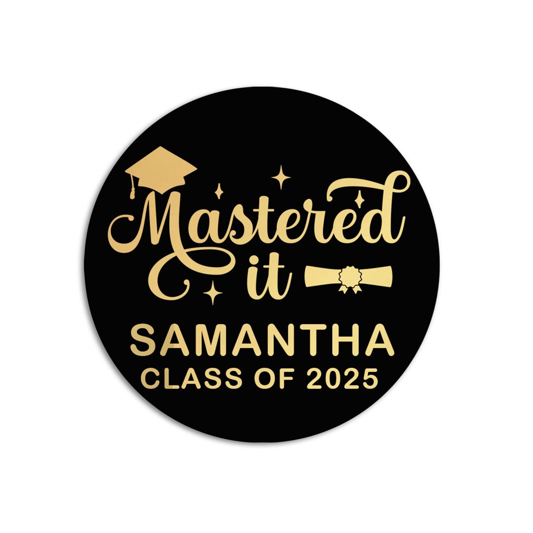Graduation Favor Stickers Master's Degree Black & Gold Foil Labels ...