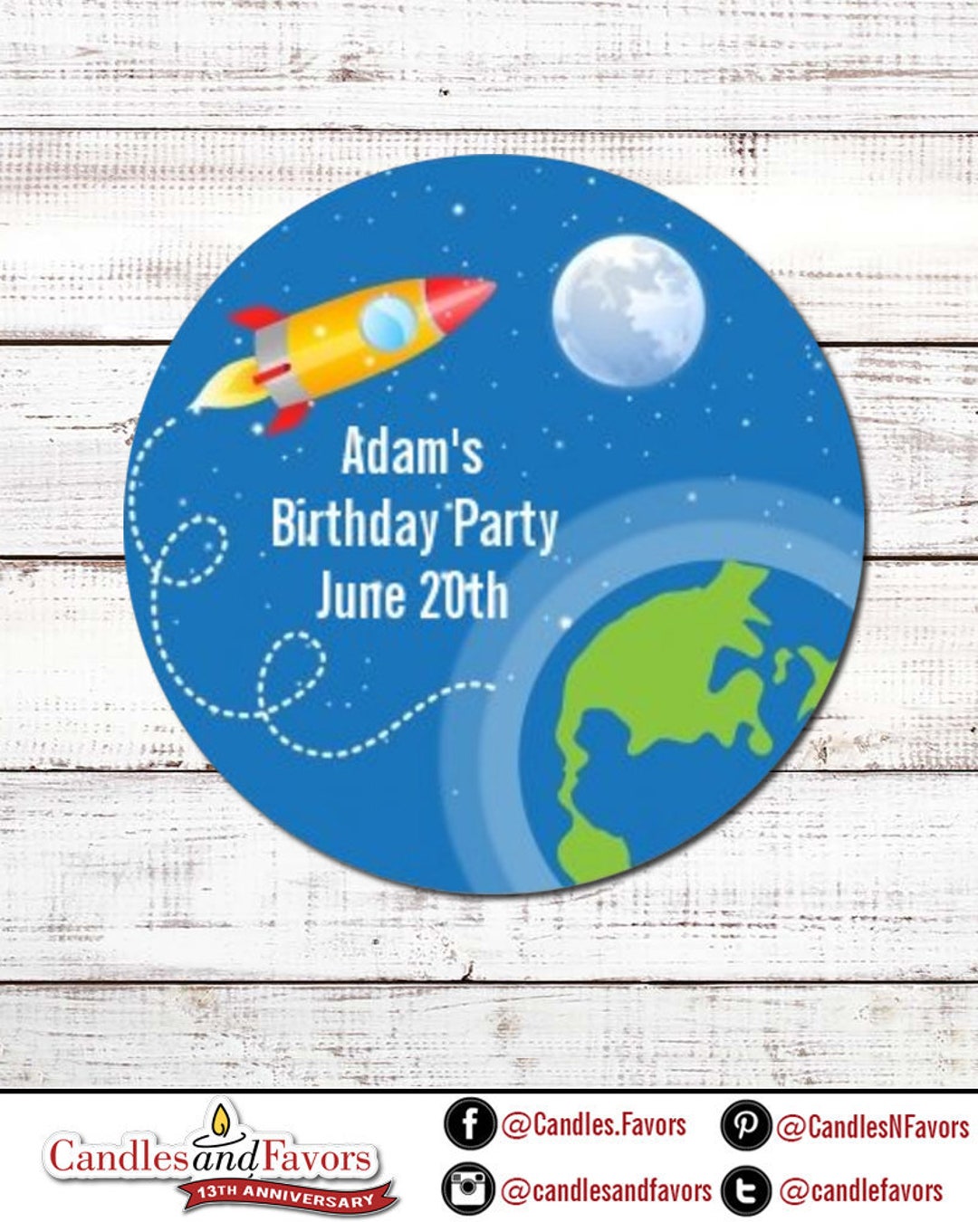 Rocketship Personalized Round Birthday Party Sticker Labels Rocket Ship ...