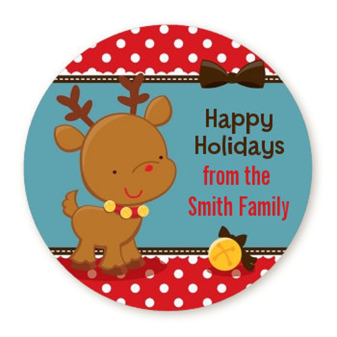 Rudolph the Reindeer Personalized Round Christmas Sticker | Etsy