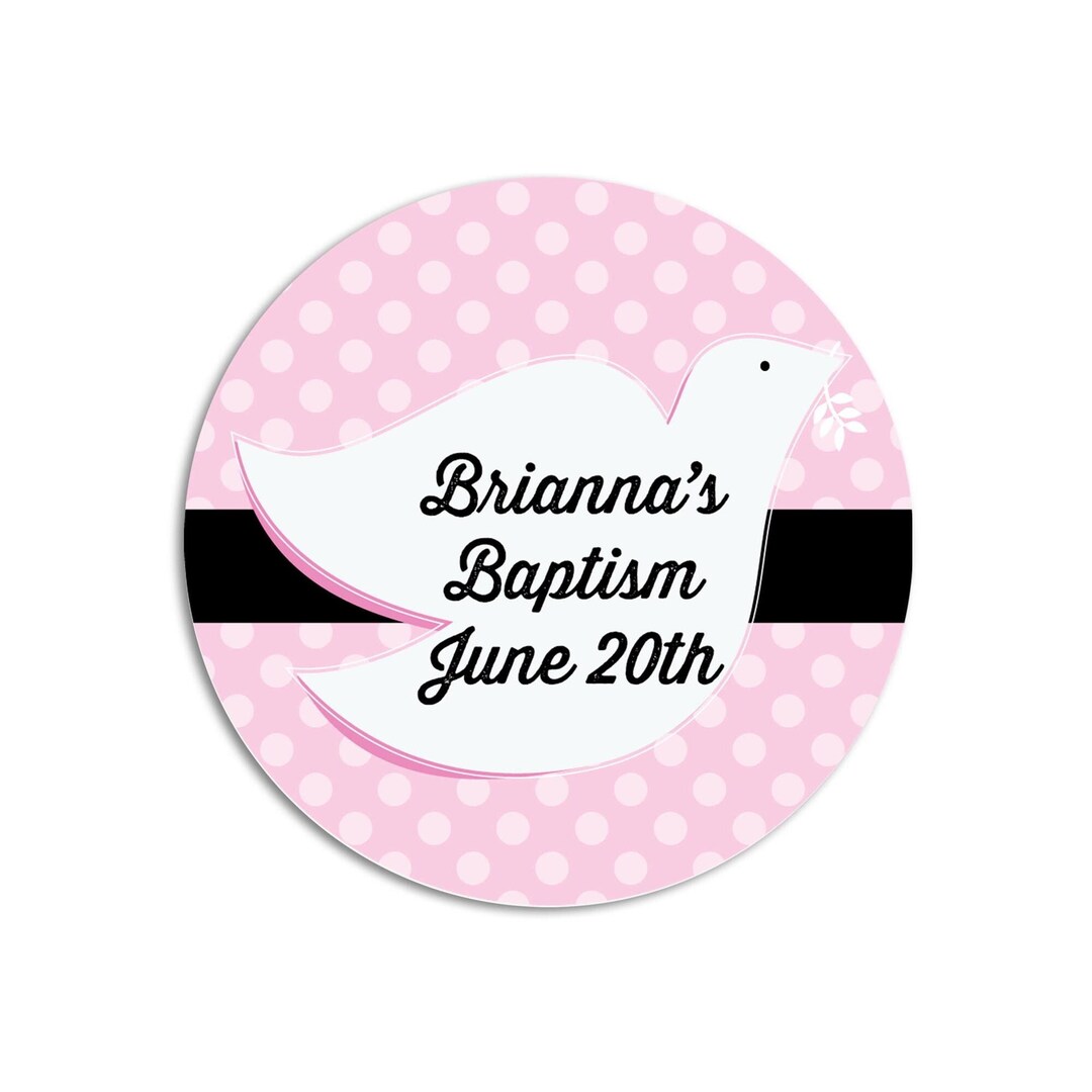 Dove Pink Baptism Stickers, Girl Baptism Favors, Religious Thank You ...