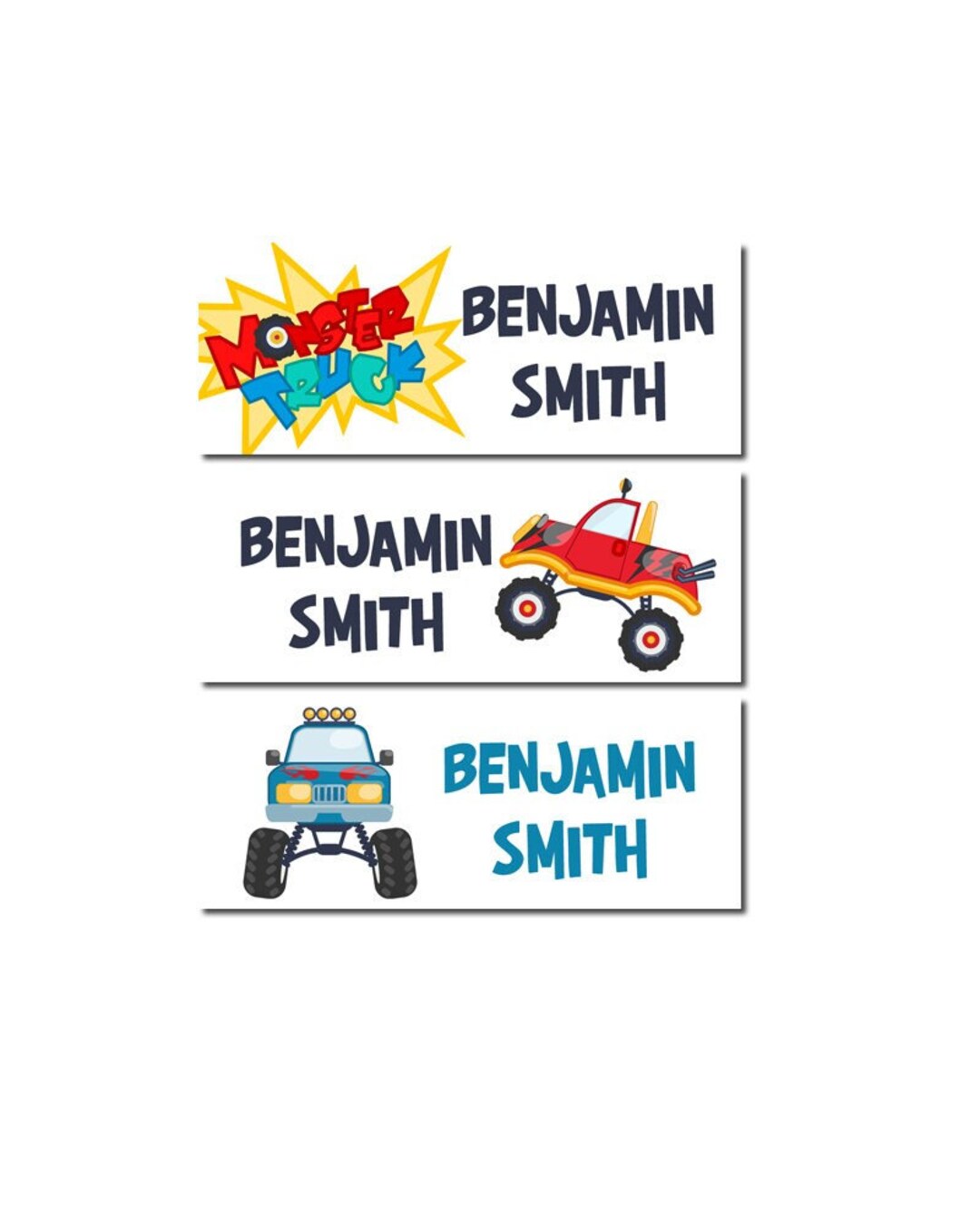 Monster Truck Name Labels, Name Tag Stickers, Waterproof Labels for ...