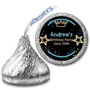 Neon Glow in the Dark Birthday Party Personalized Hershey Kiss Stickers ...
