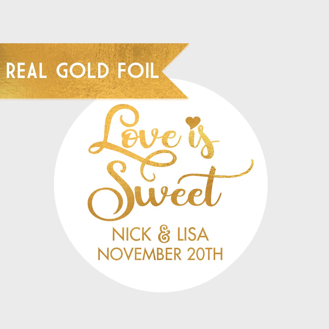 Love is Sweet Gold Foil Bridal Shower Stickers - Bridal Shower Stickers ...