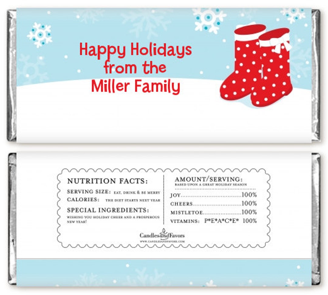 12 Snow Boots Christmas Candy Bar Wrappers Personalized - Etsy