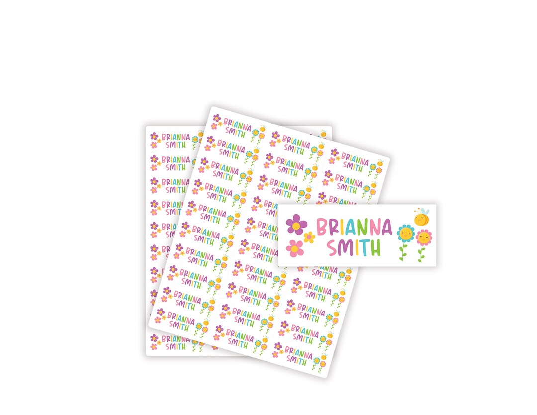 Floral Name Labels, Name Tag Stickers, Waterproof Labels for Kids ...