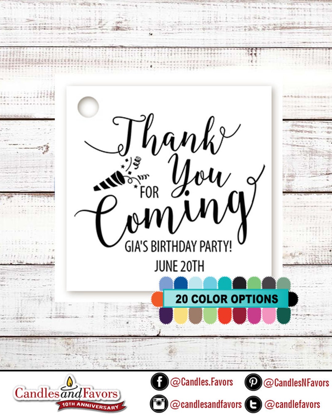 Thank You for Coming Personalized Birthday Party Square Favor Tags ...