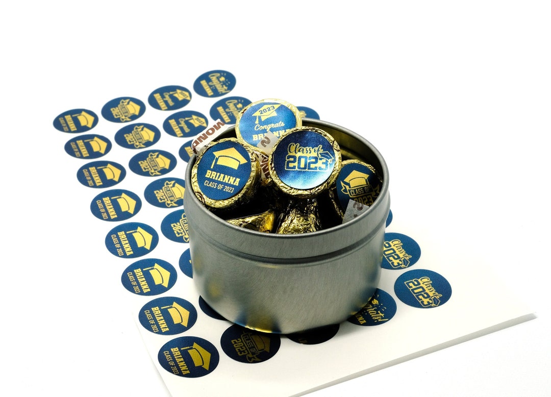 Personalized Graduation Stickers, Blue & Gold Foil Chocolate Candy ...