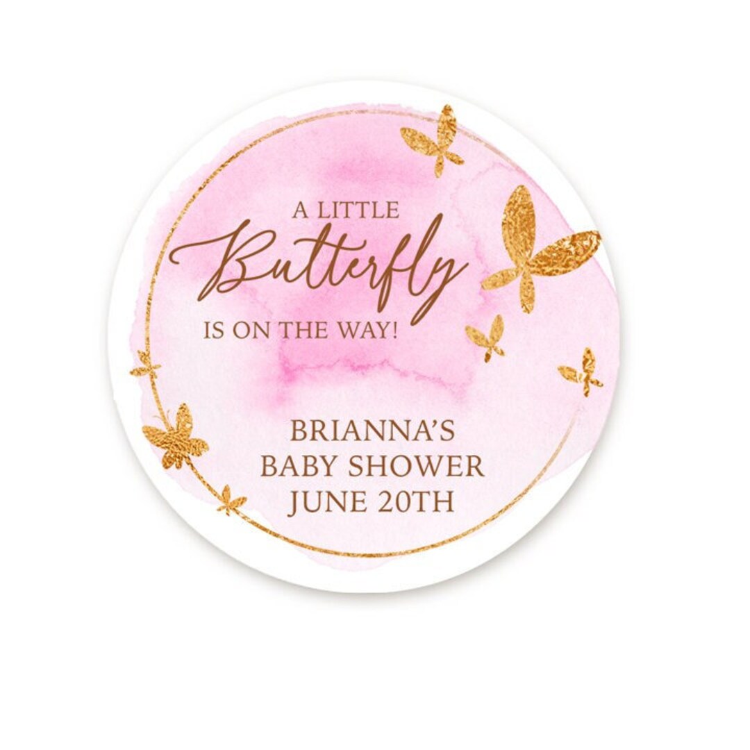Butterfly Baby Shower Stickers, A Little Butterfly is on Her Way Labels ...