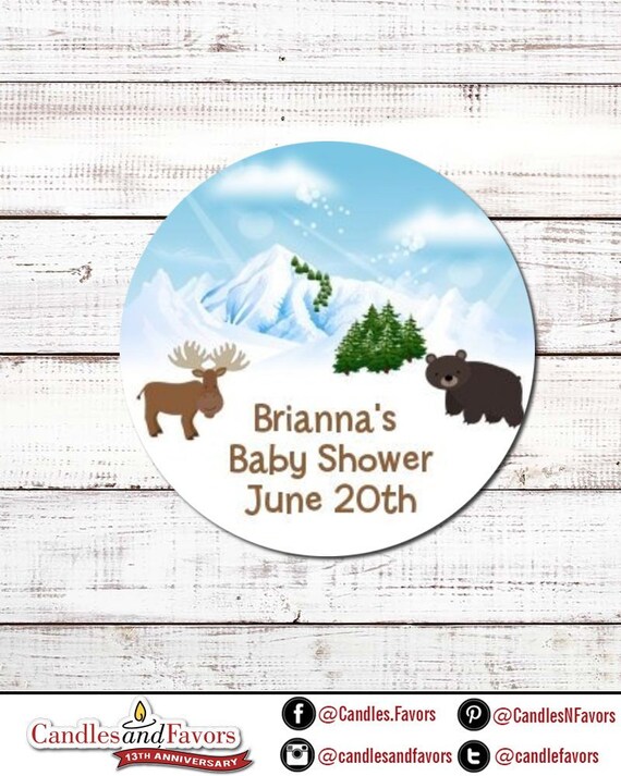 Moose and Bear- Personalized Round Baby Shower Sticker Labels ...