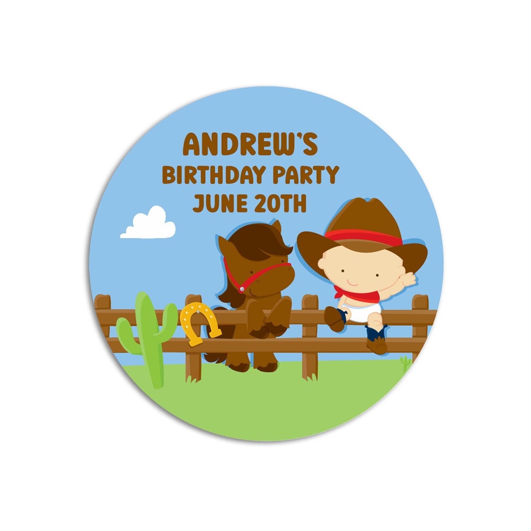 Little Cowboy Birthday Party Favor Stickers, Happy Birthday Labels ...