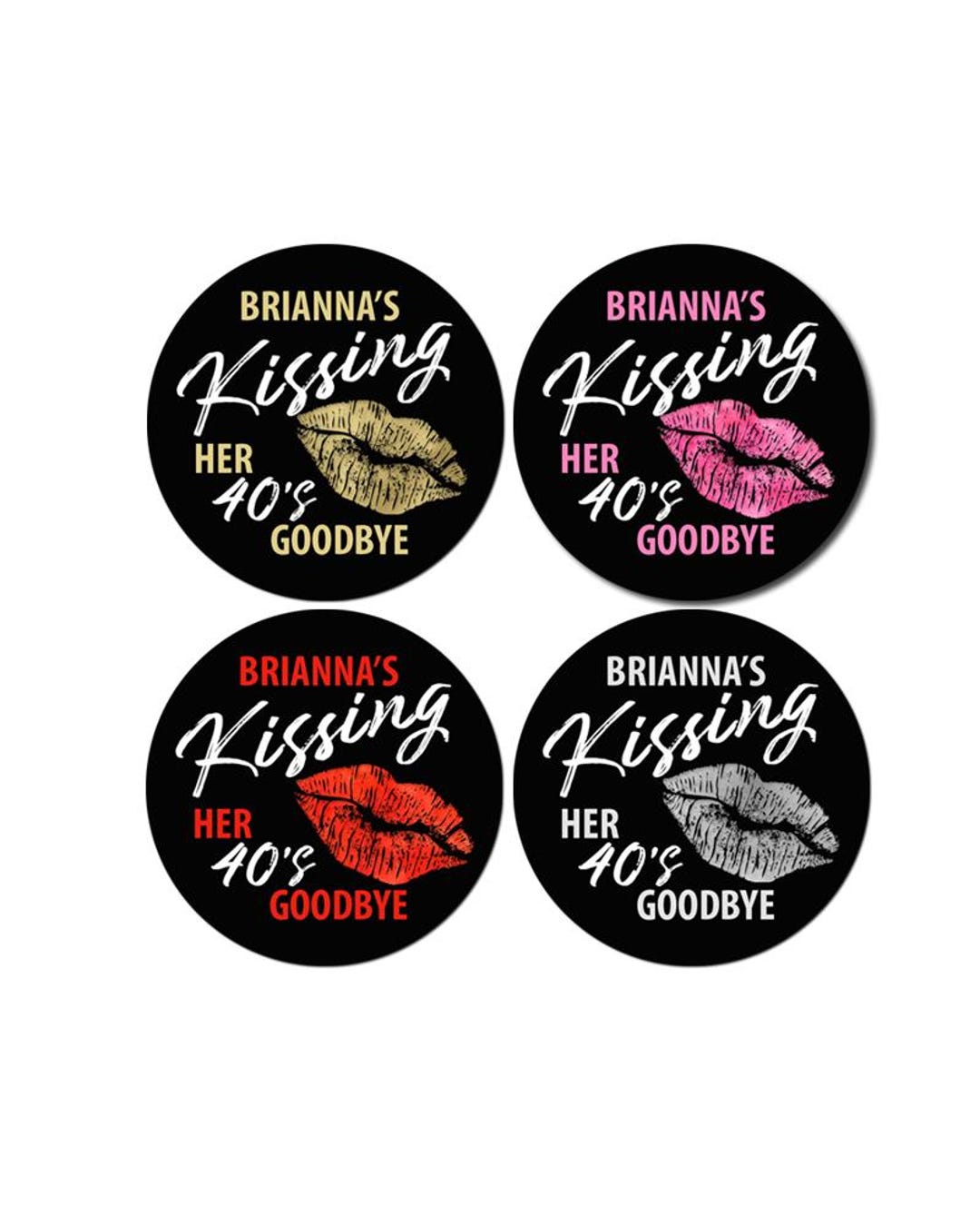 Kissing Her 20s, 30s, 40s Goodbye Birthday Party Favor Stickers, Happy ...