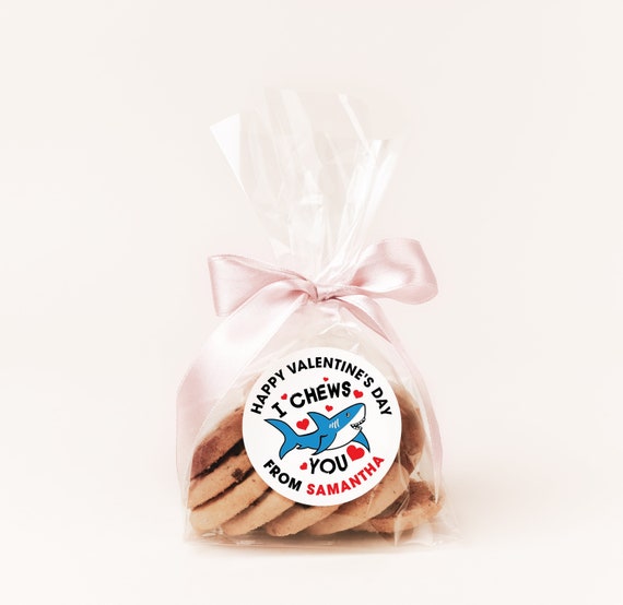 I Chew You Shark Valentines Day Stickers - Personalized Valentine Round ...