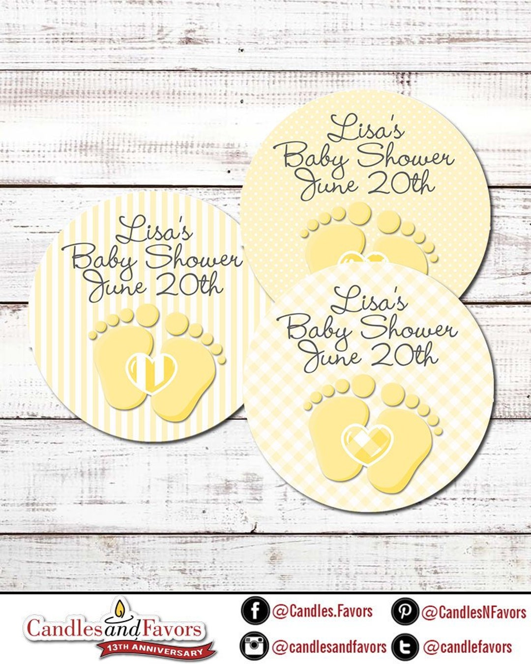 Oh Baby Yellow Personalized Round Baby Shower Sticker Labels Baby Feet ...
