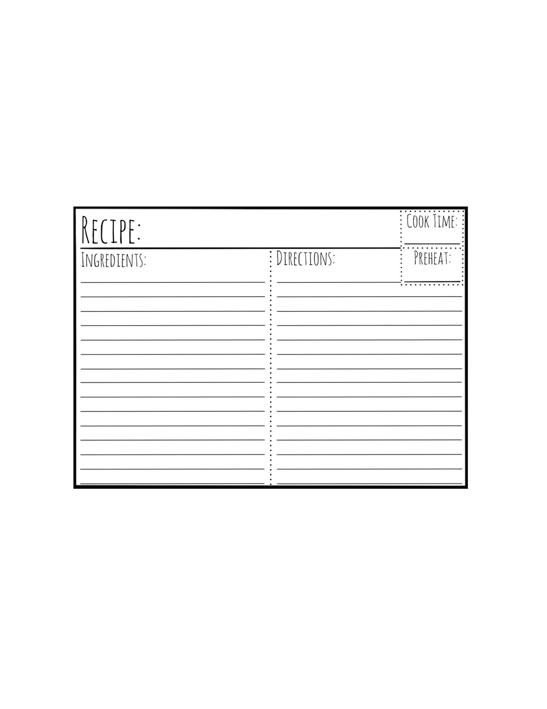 Minimalist Recipe Card | Printable - Etsy