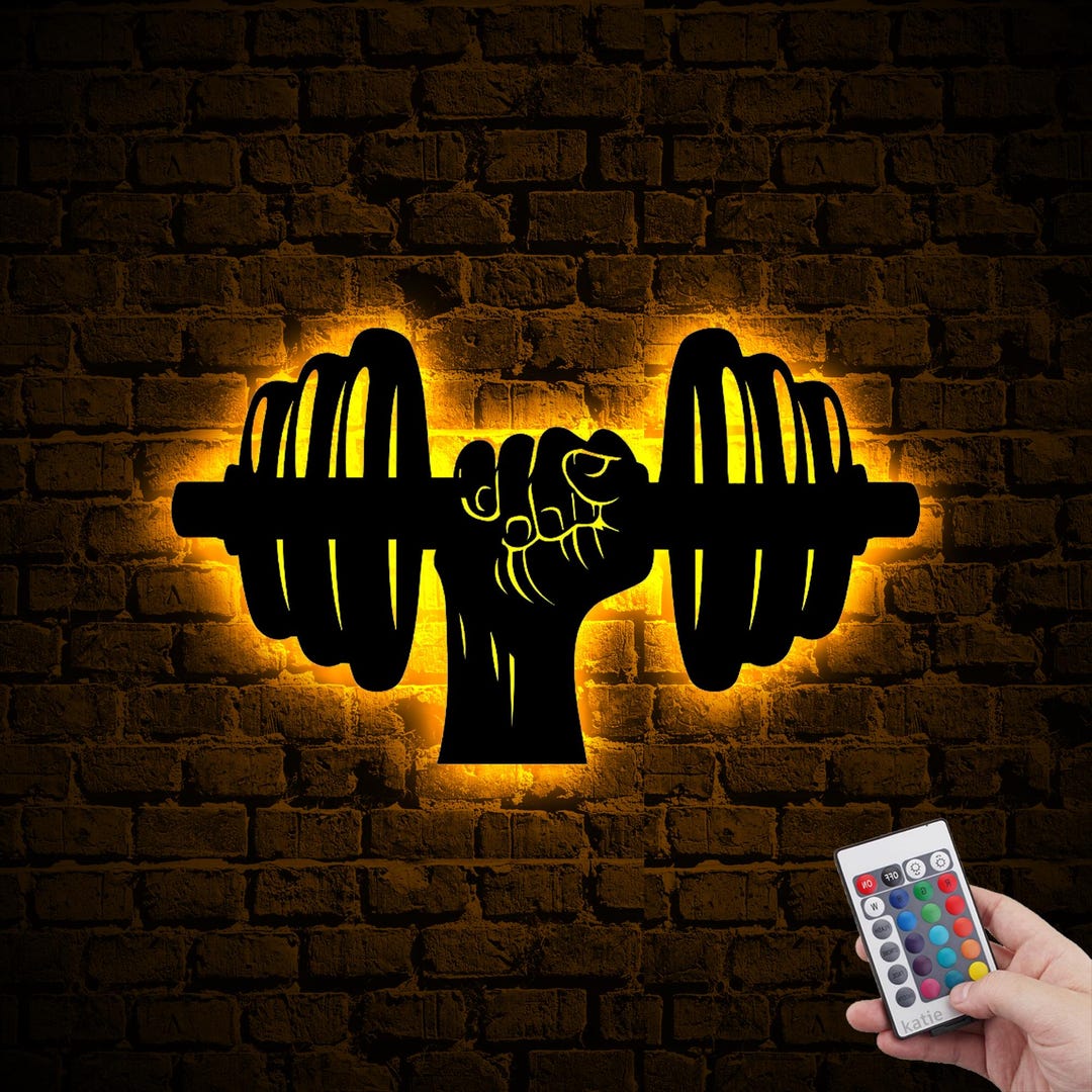 Dumbbell Neon Led Wall Sign,gym Rgb Led Light,powerlifting Sports Wall ...