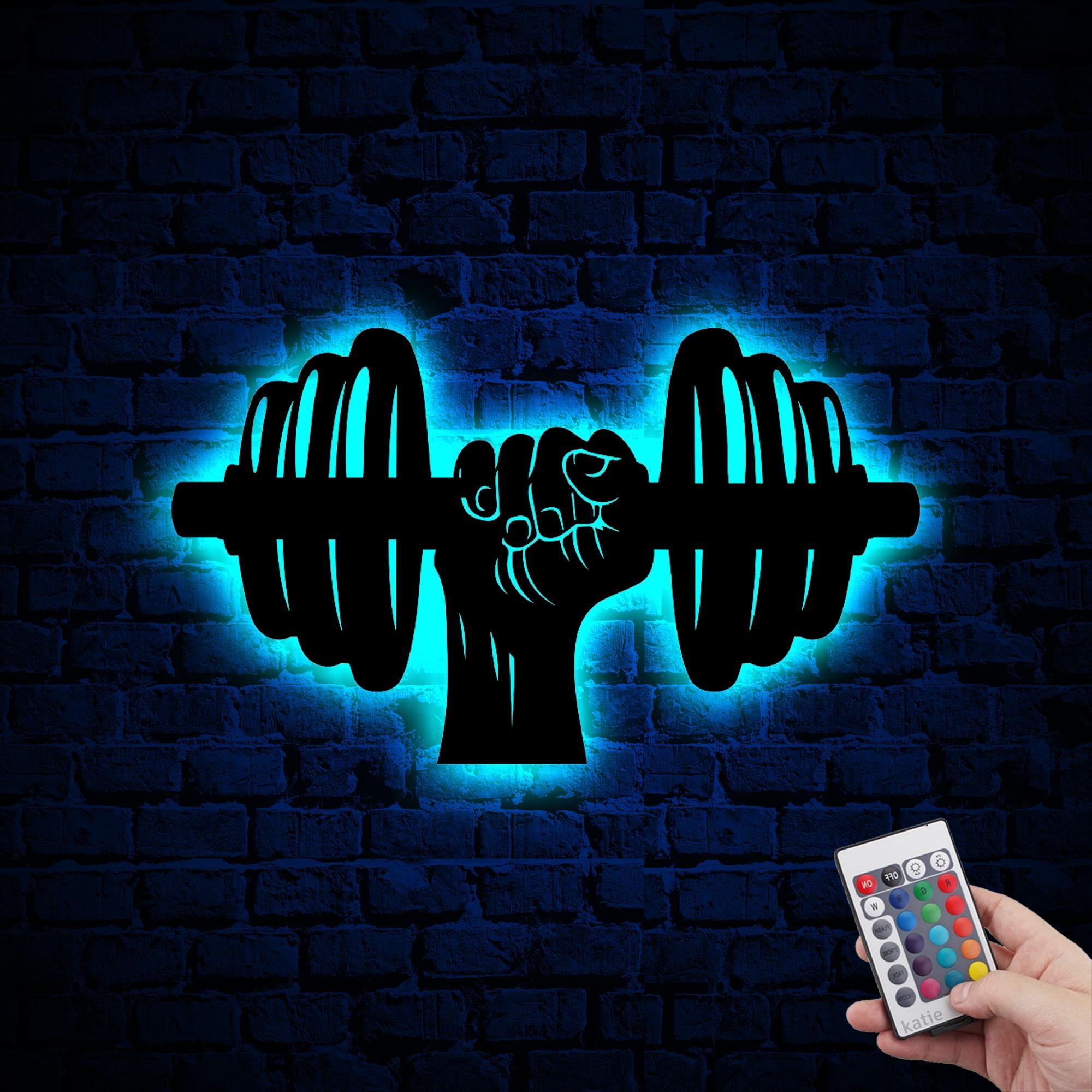 Dumbbell Neon Led Wall Sign,gym Rgb Led Light,powerlifting Sports Wall ...