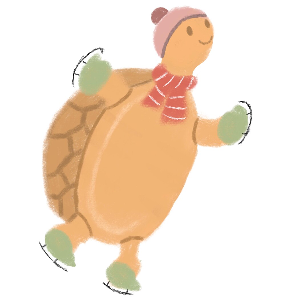 Cute Christmas Oil Pastel Turtle Sticker Ice Skating Twirling Boy - Etsy