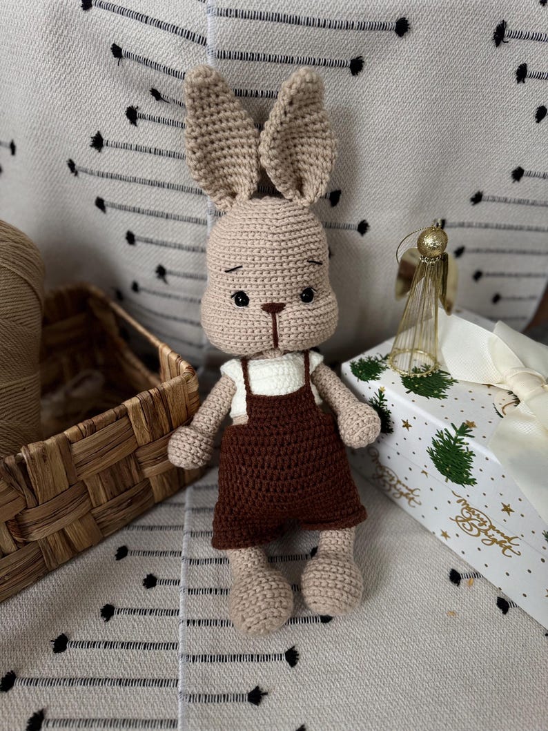 Handcrafted Crochet Bunny Toy Adorable Amigurumi Plush in Overalls for ...