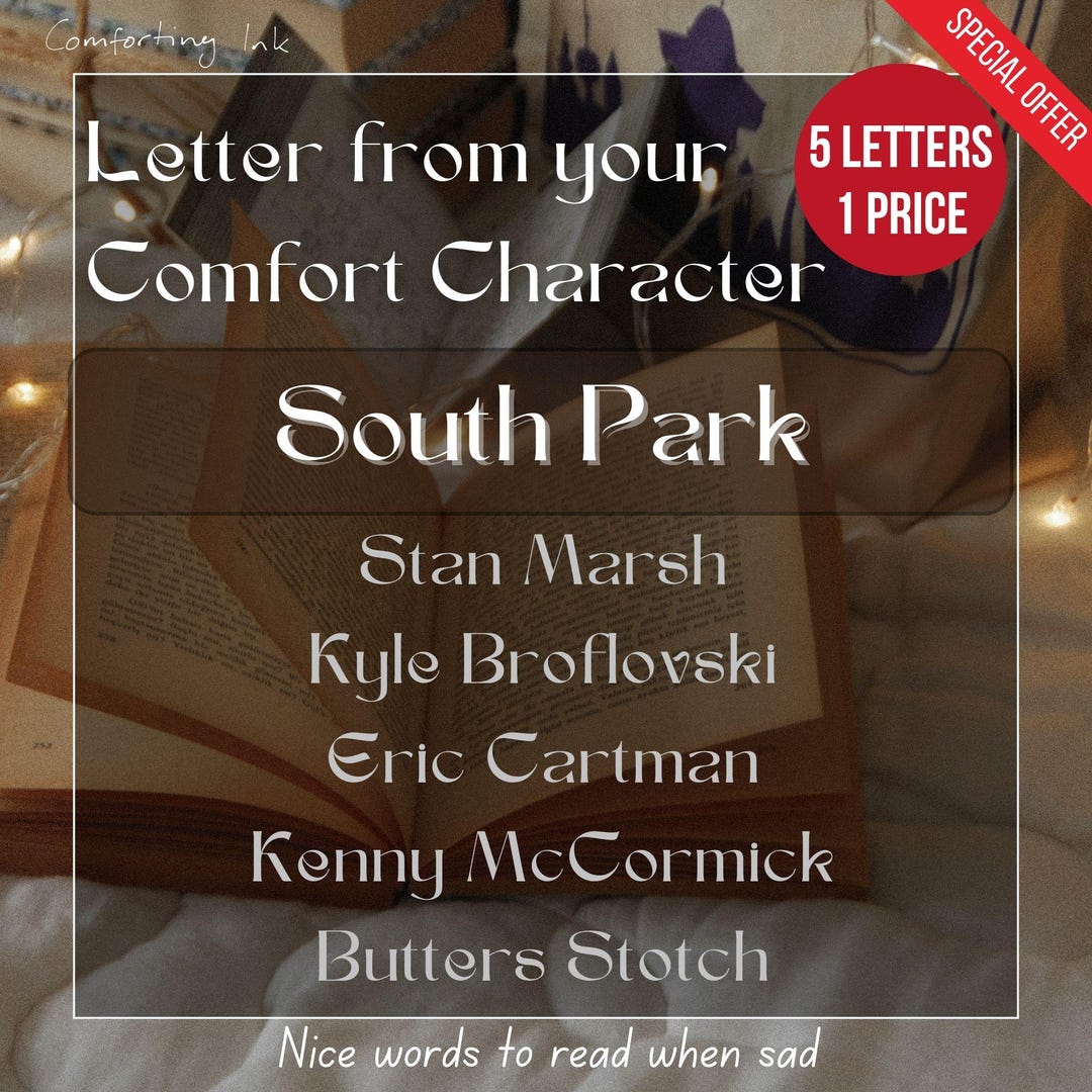 Comfort Character Letter South Park Stan Marsh Personalized Fan Fiction ...