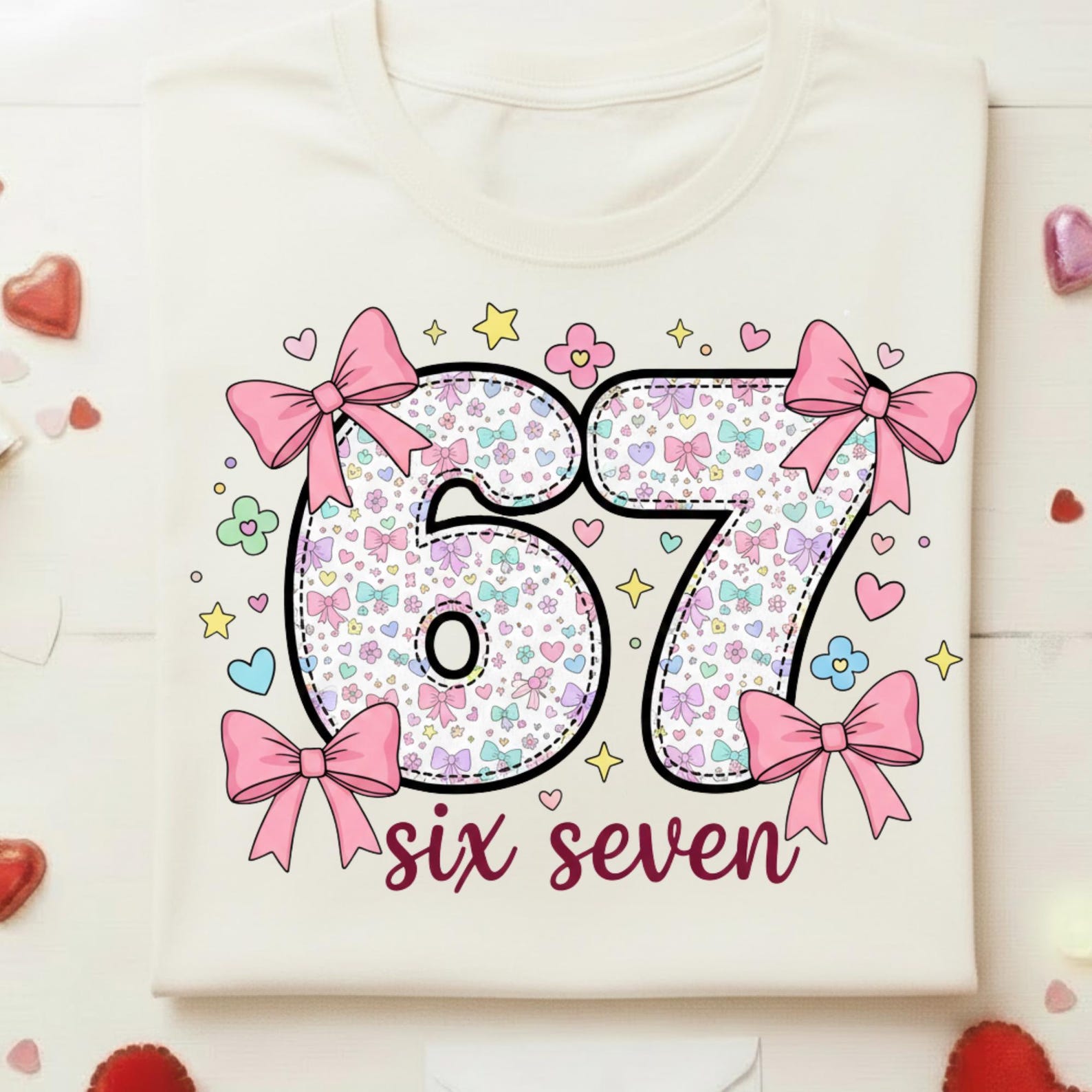 Pink 67 Girly PNG, Flower Six Seven Meme Design, Coquette Pink Bows ...