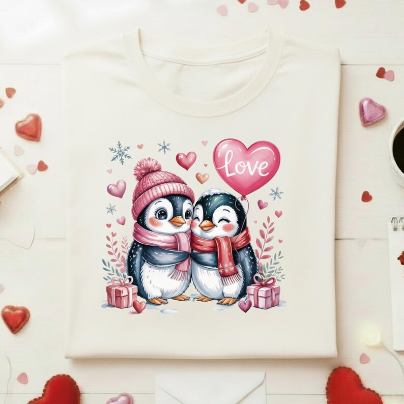 Valentine Penguin Couple PNG, Pink Coquette Sublimation Design for T ...