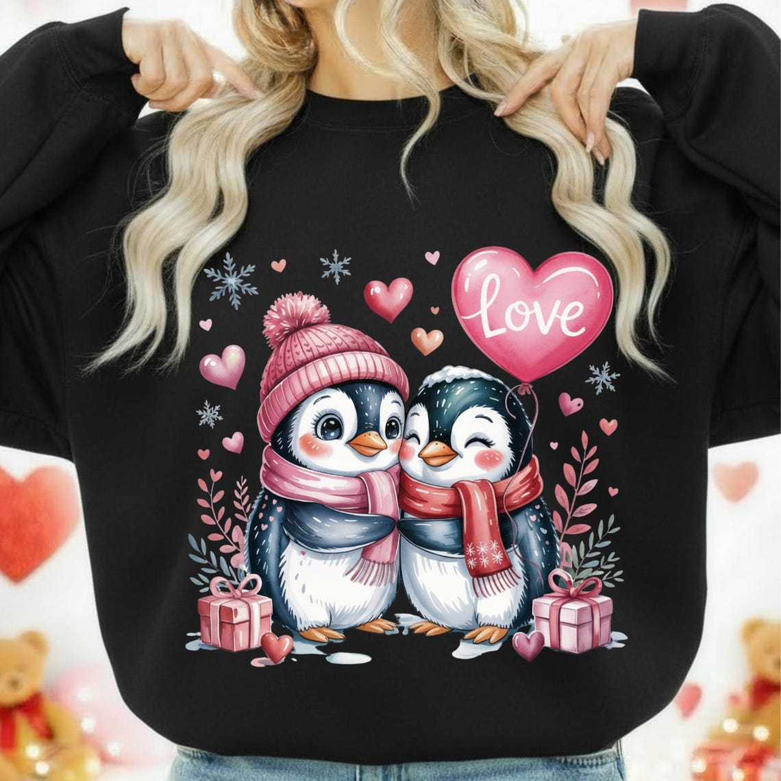 Valentine Penguin Couple PNG, Pink Coquette Sublimation Design for T ...
