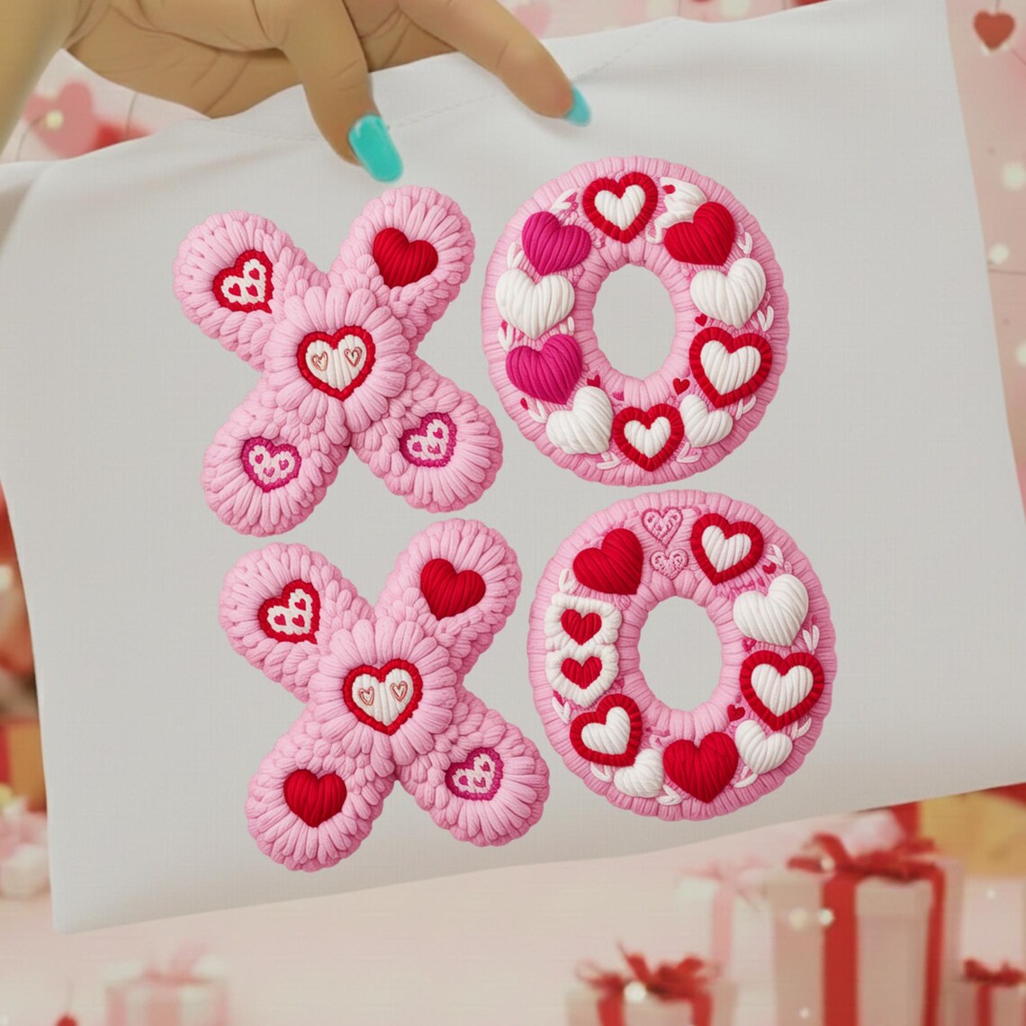 Fluffy XOXO PNG Valentine Heart, Soft Pink Latch Hook Style Sublimation ...