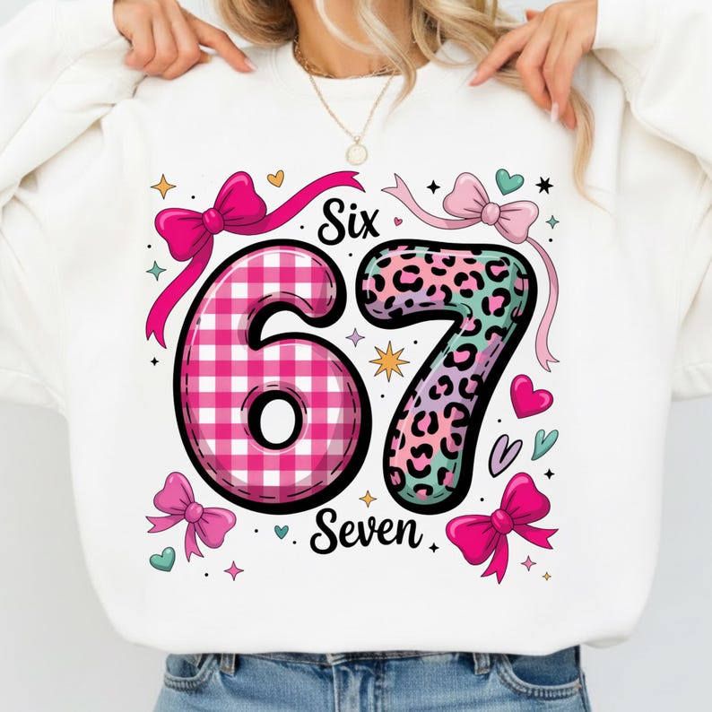 67 Girly Pink Floral PNG Bundle, Trendy Six Seven Meme Graphic for ...