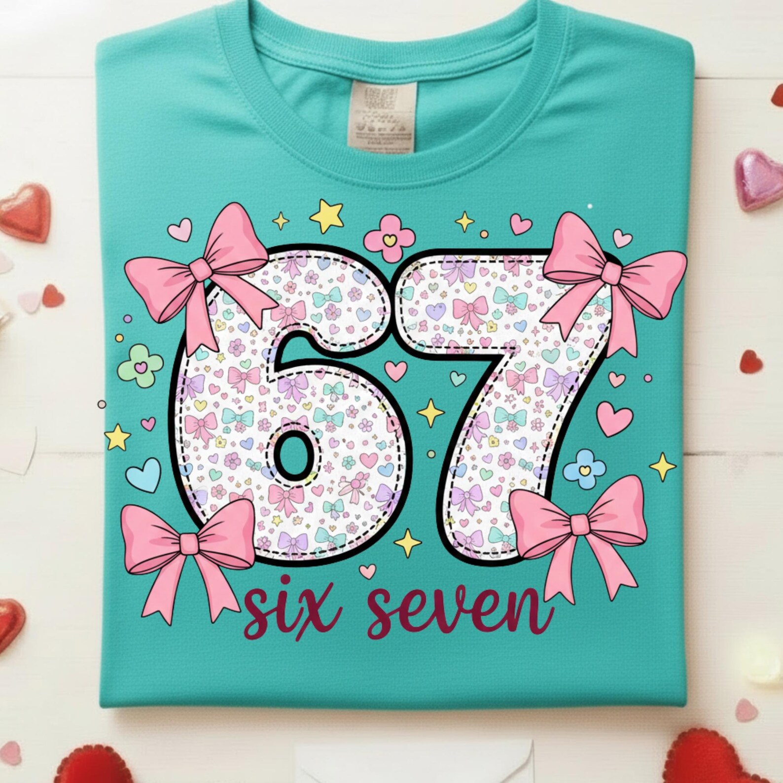 Pink 67 Girly PNG, Flower Six Seven Meme Design, Coquette Pink Bows ...