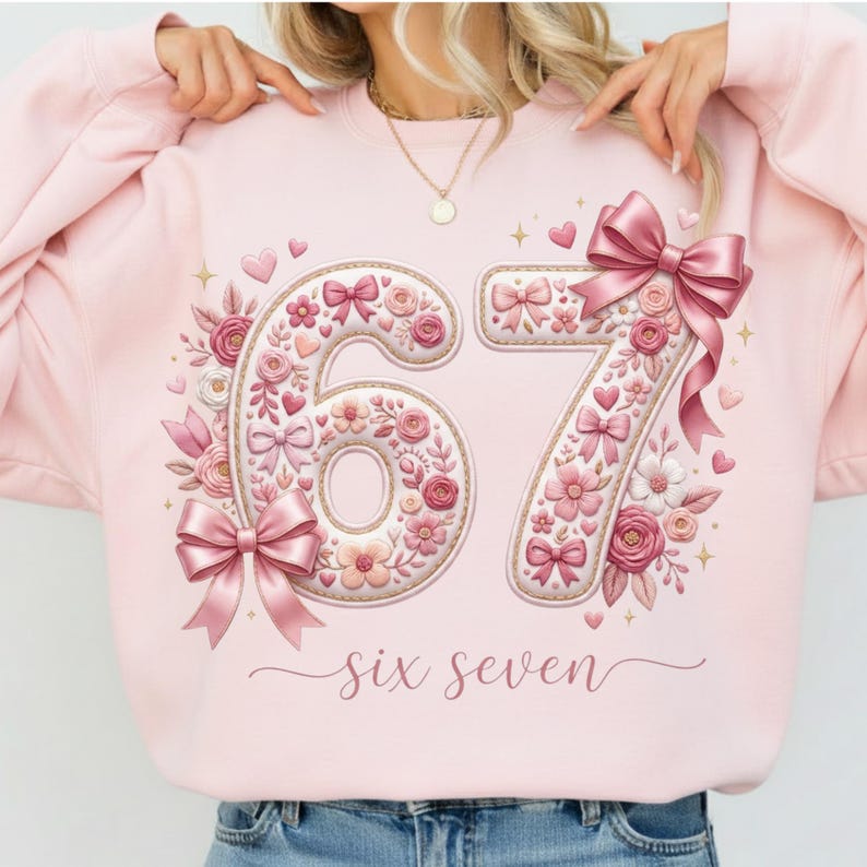 67 Girly Pink Floral PNG Bundle, Trendy Six Seven Meme Graphic for ...