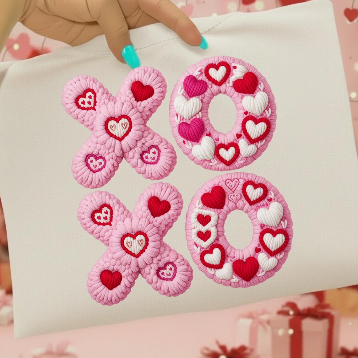 Fluffy XOXO PNG Valentine Heart, Soft Pink Latch Hook Style Sublimation ...