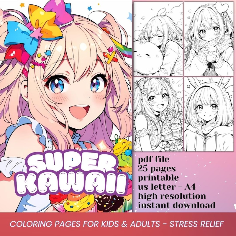 Cute Anime Coloring Book - Etsy