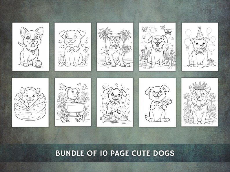 10 Cute Dogs Coloring Pages Animal Coloring Stress Relief Printable ...