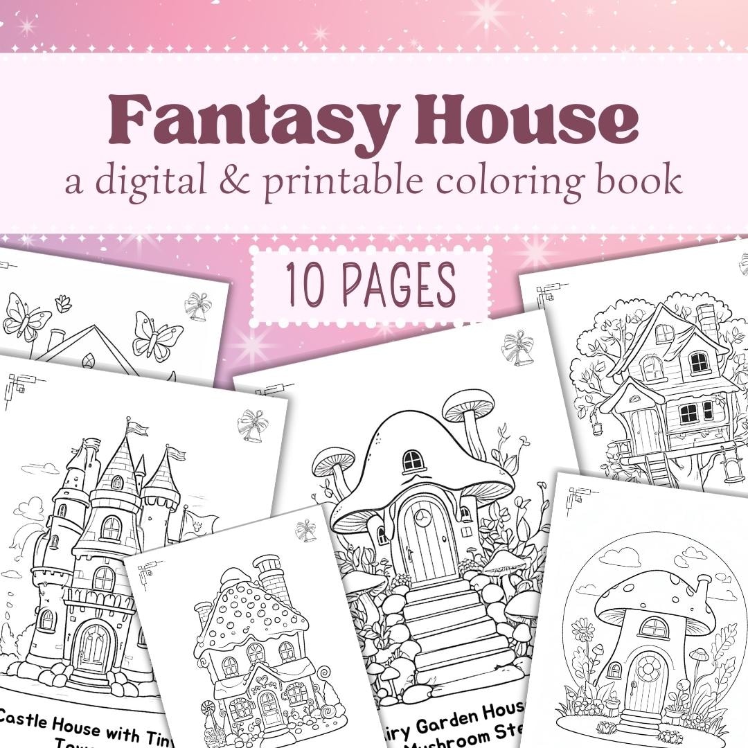 FANTASY HOUSE Coloring Book, 10 Page Easy Coloring Pages for Children ...