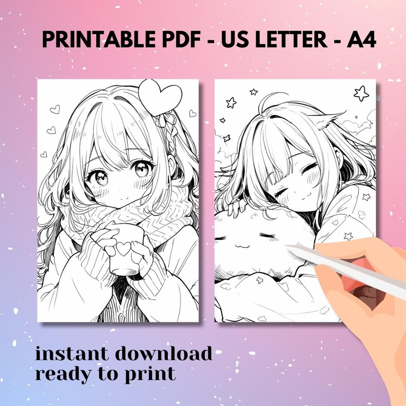 Kawaii Anime Girl Coloring Book: Manga Portrait Art (PDF) - Etsy