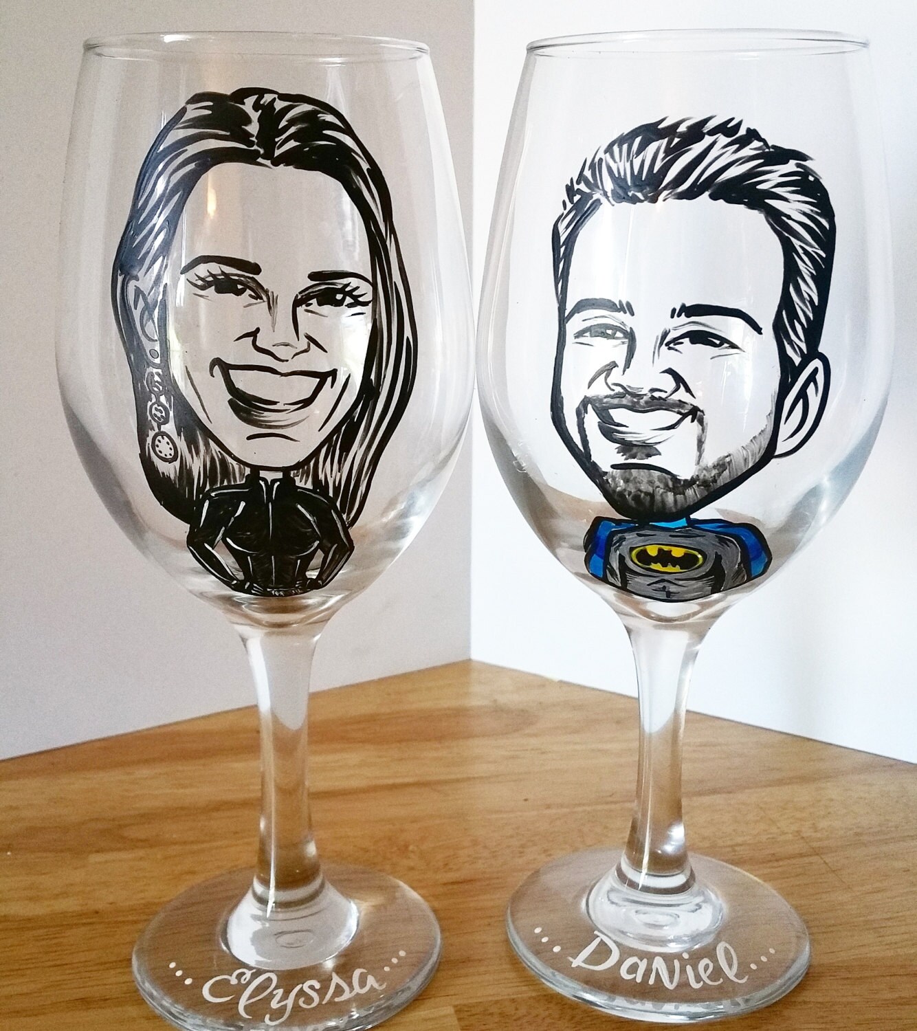 Custom Caricature Wedding Toasting Glasses – Hand Painted Super Hero ...