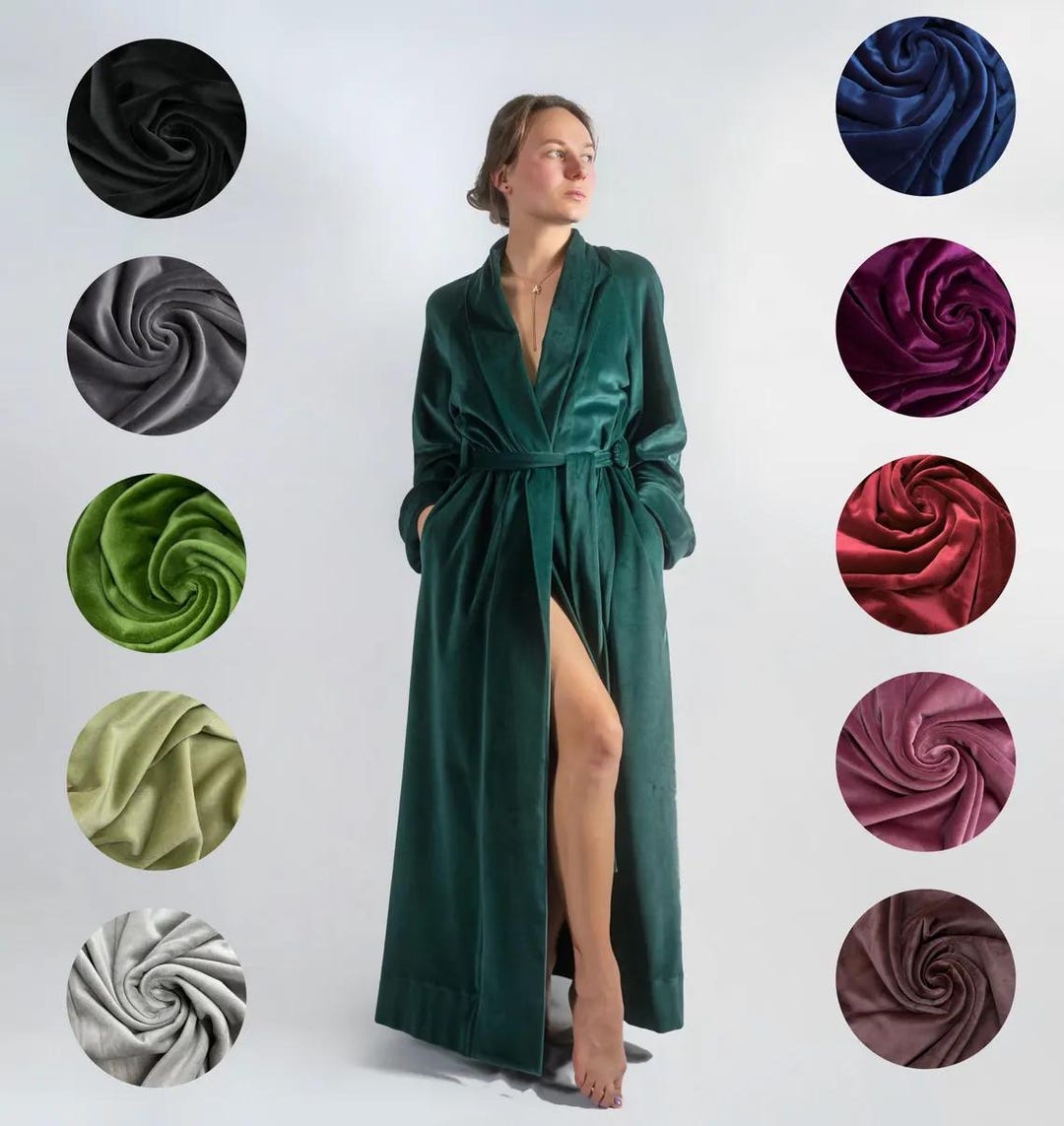 Cotton Silk Velvet Bridal Long Robe Custom Long Velvet Robe Green ...