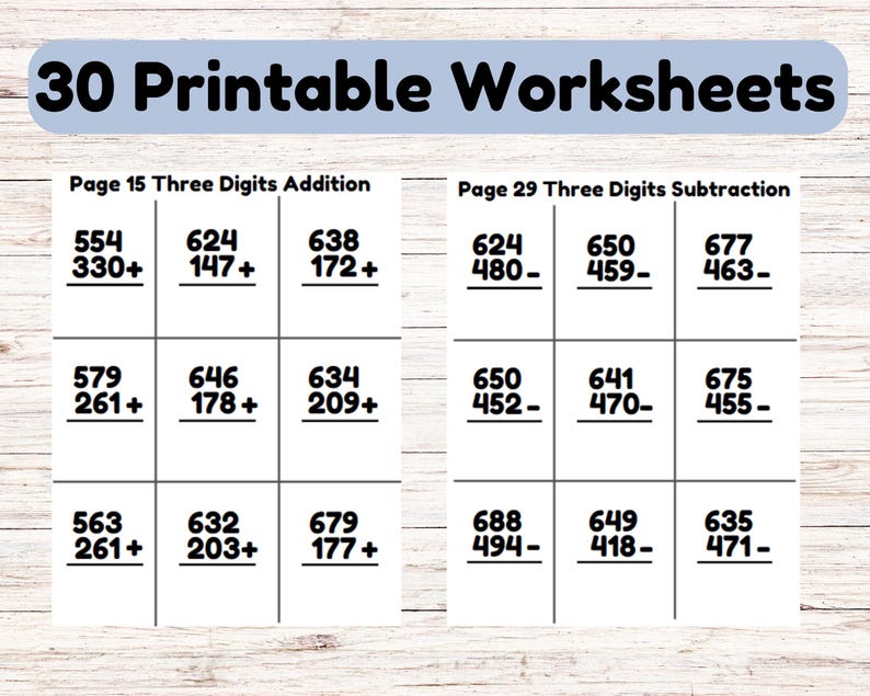 30 Printable Mathematics Worksheet Addition and Subtraction Three ...