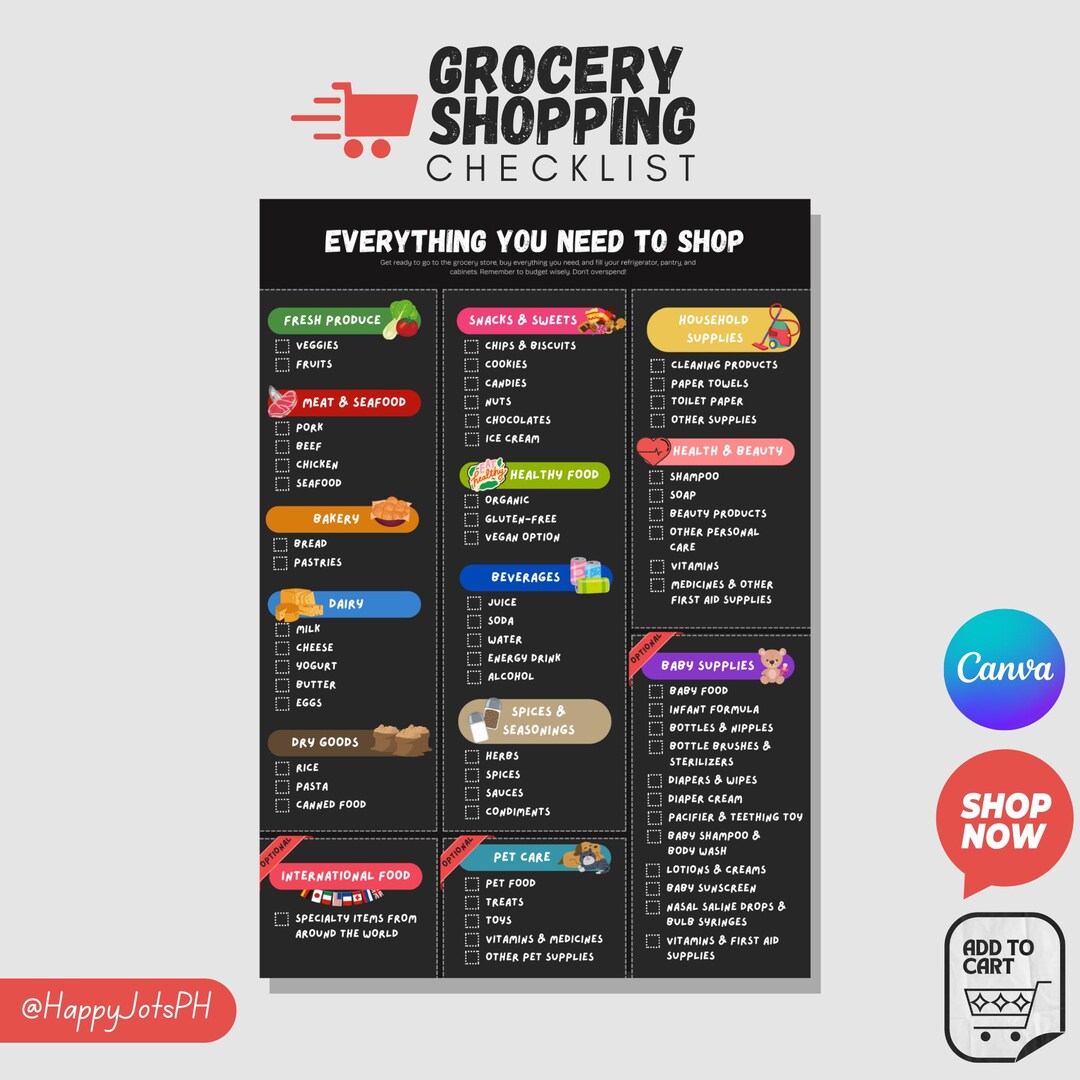Grocery Shopping Checklist Template, Template for Grocery Shopping ...
